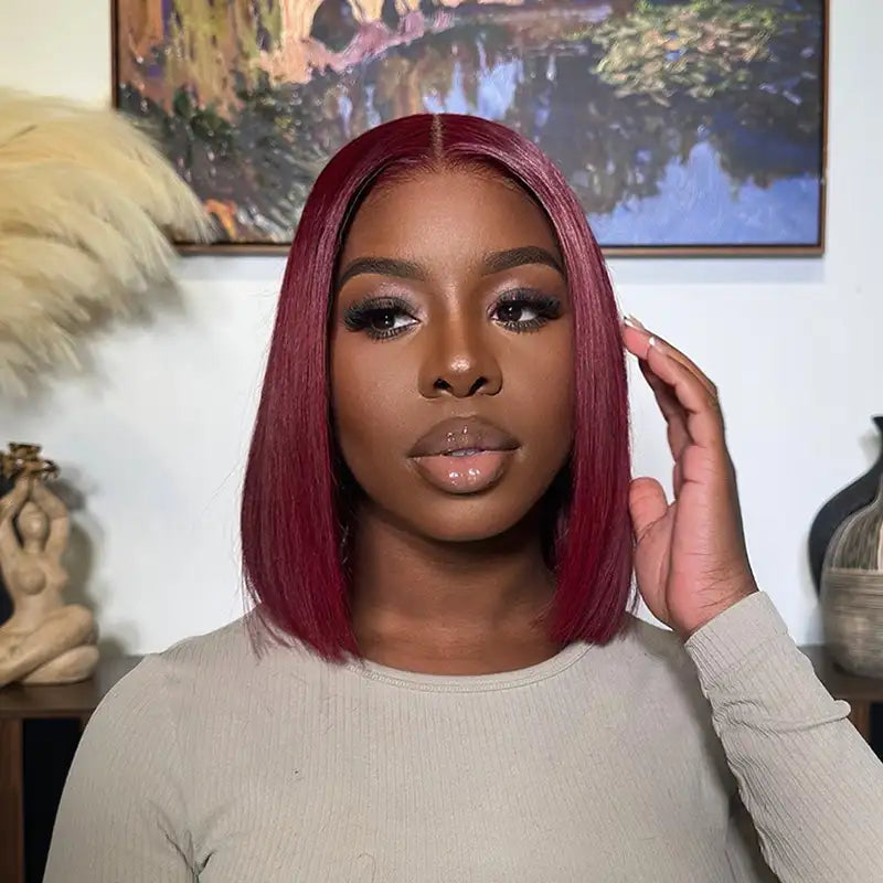 Dorsanee Hair Lace Wigs 99J Burgundy Colored Short Bob 13x4 4x4 Lace ...