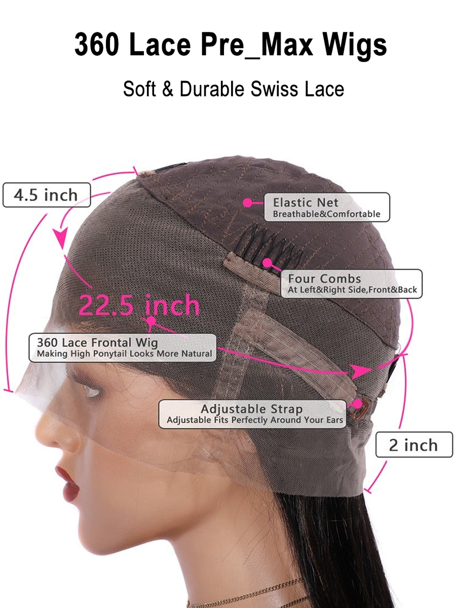 360 Ventilated Lace Frontal Straight Weave Human Hair Wigs 250 Density ...