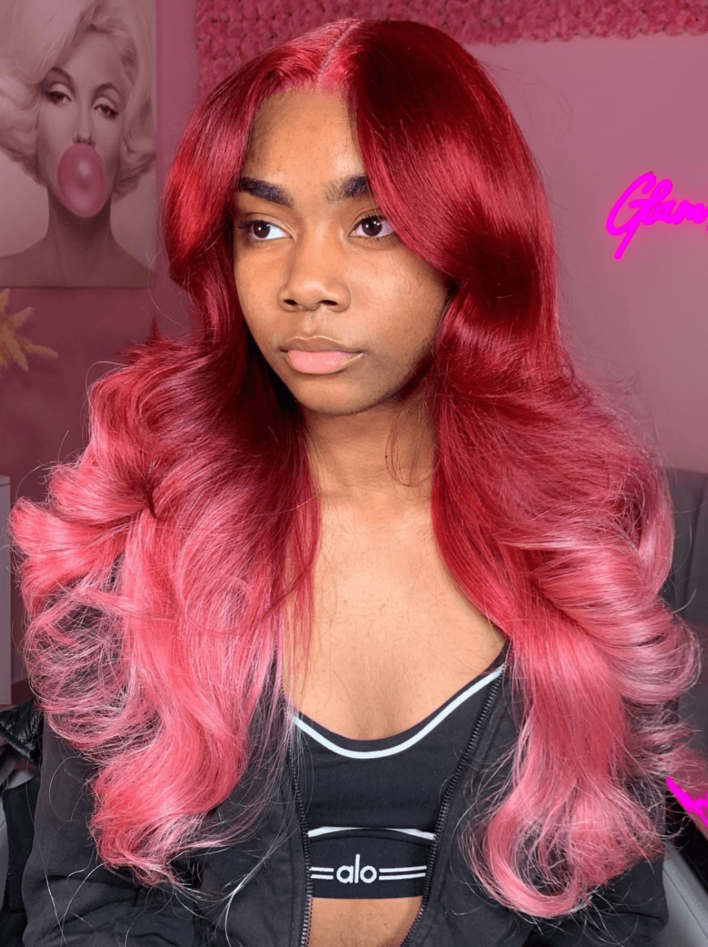 Dorsanee Ombre Dark Red Pink 13x4 HD Lace Front Virgin Human Hair Wigs ...
