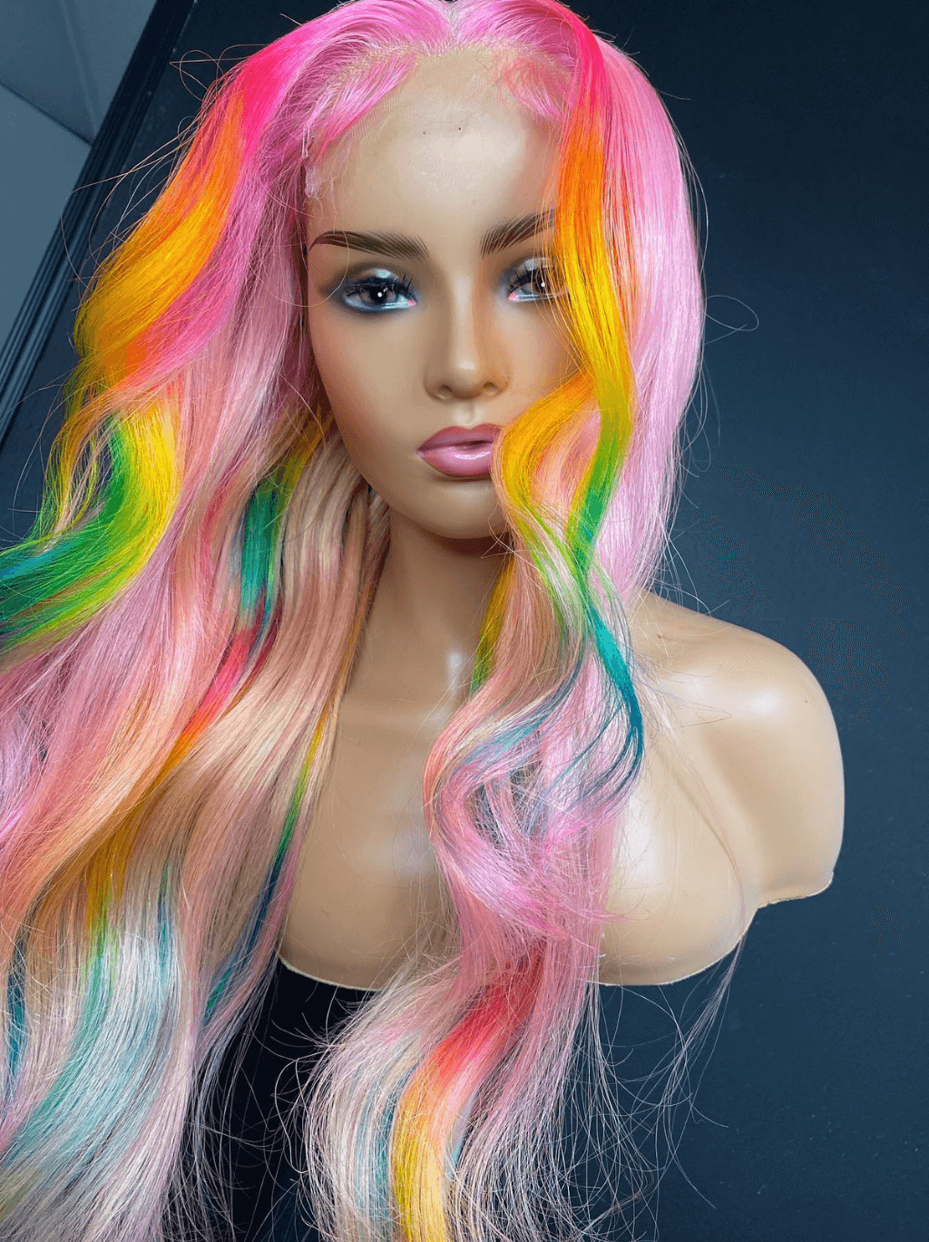 Ombre Pink Copper Red Yellow Green Blue Multi Color Human Hair Wigs ...