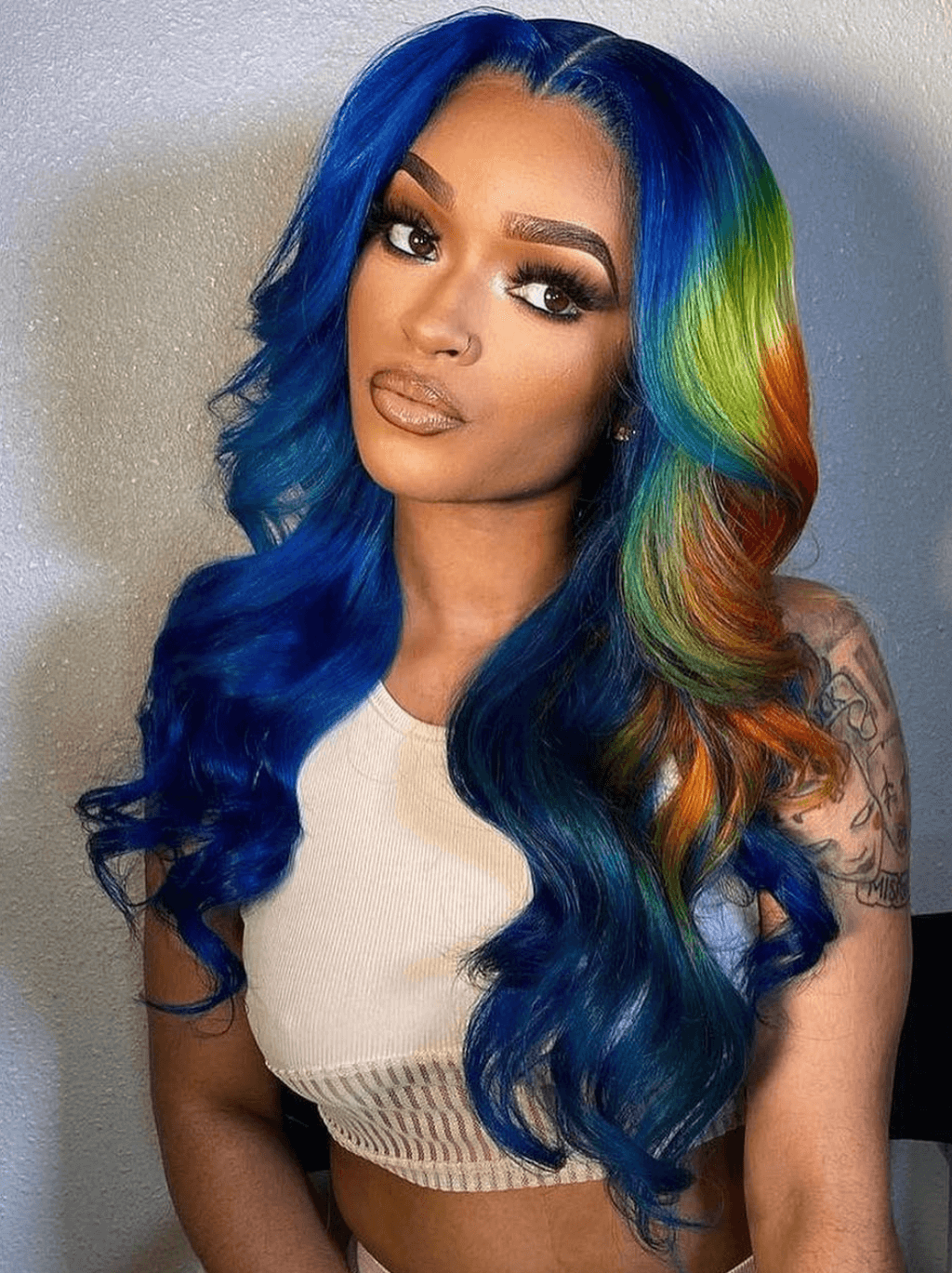 Split Dye Blue Ombre Yellow Copper Red 13x4 Lace Front Human Hair Wigs ...