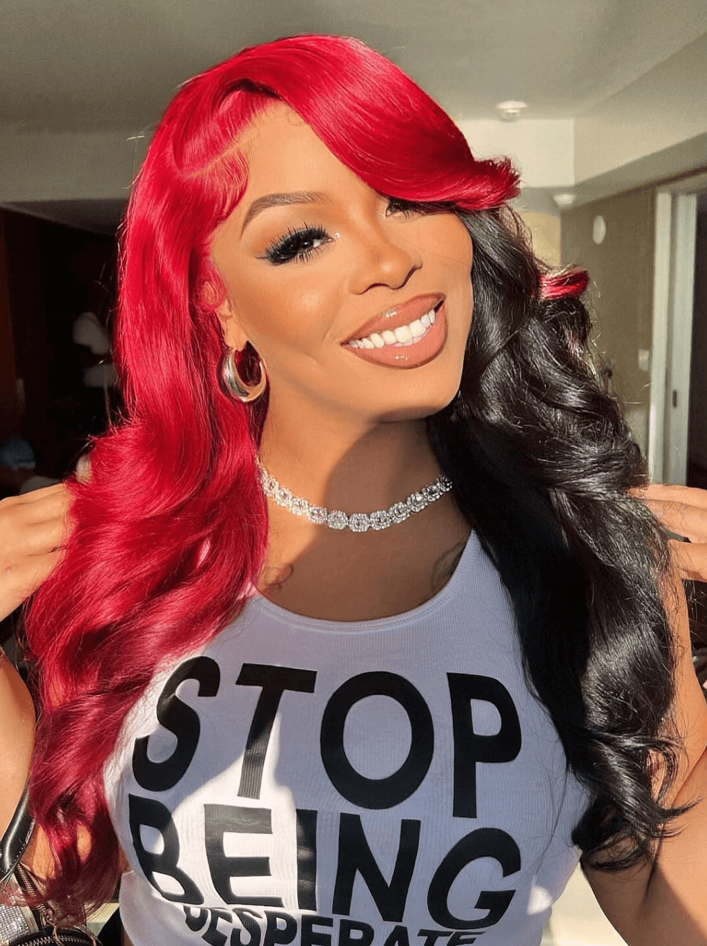 Split Dye Half Black Half Red Two Tones 13x4 Lace Front Human Hair Wig ...