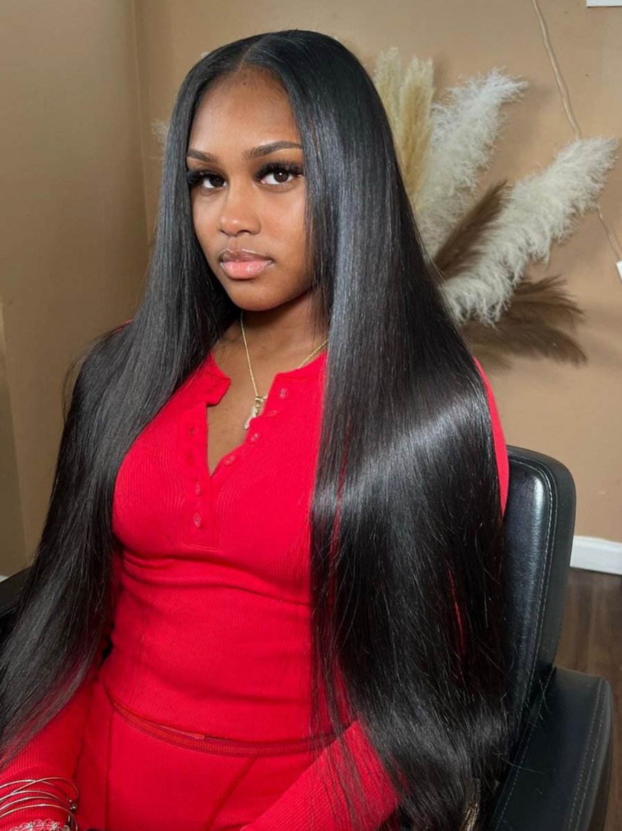 42 40 38 36 34 32 30 inch Buss Down Knee Length Lace Front Hair Wig ...