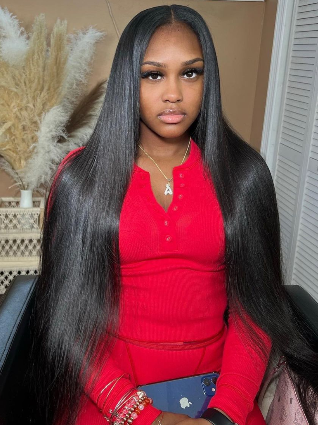 42 40 38 36 34 32 30 inch Buss Down Knee Length Lace Front Hair Wig ...