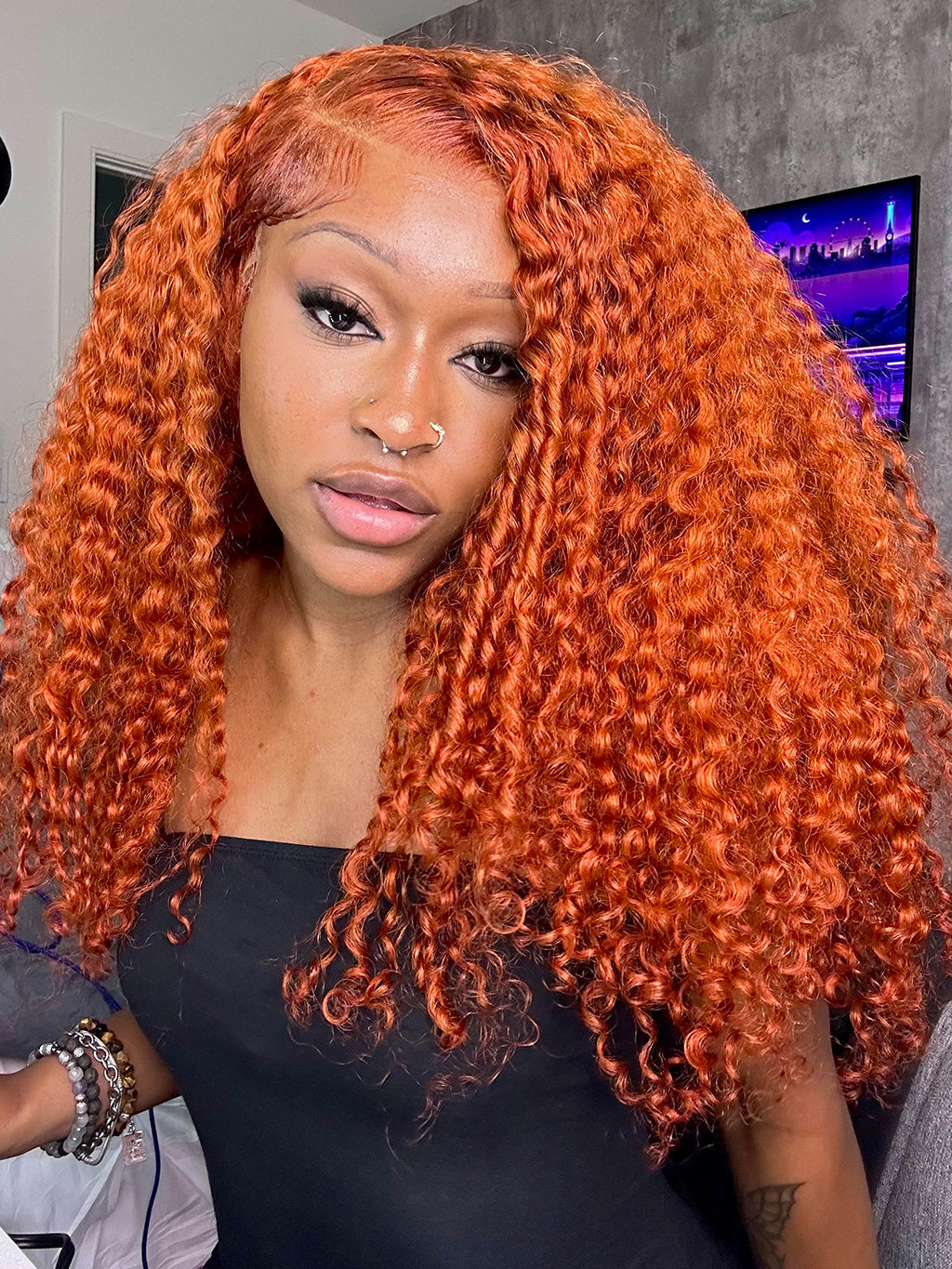 250 Density Ginger Orange Curly 13x4 Lace Front Jerry Curly Hair Wigs ...