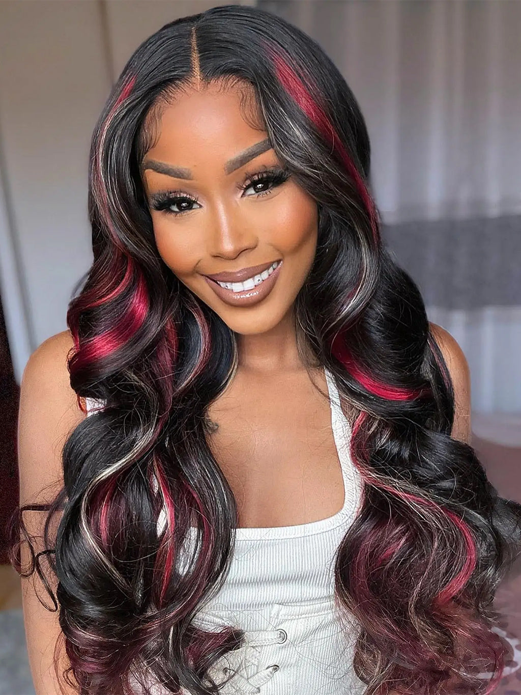 Dorsanee Multi Color Highlight Black Blonde Red Streaks Human Hair Wigs ...