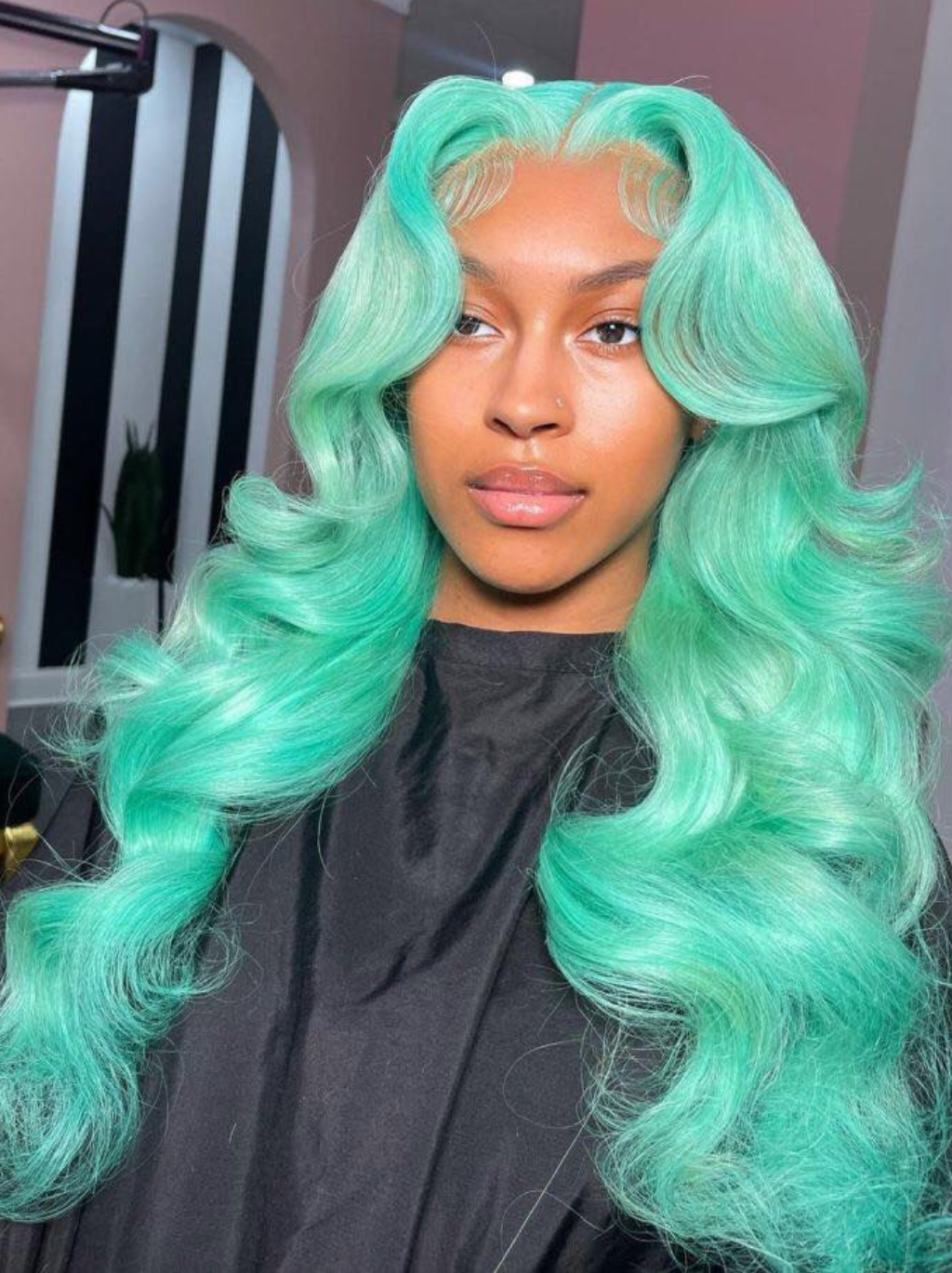 Black Friday Pastel Green Color Straight Body Wave Human Hair Wigs ...