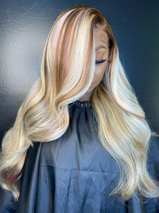 Pink Wigs, Colored Wigs, Highlighted 100% Human hair Wigs, Transparent ...