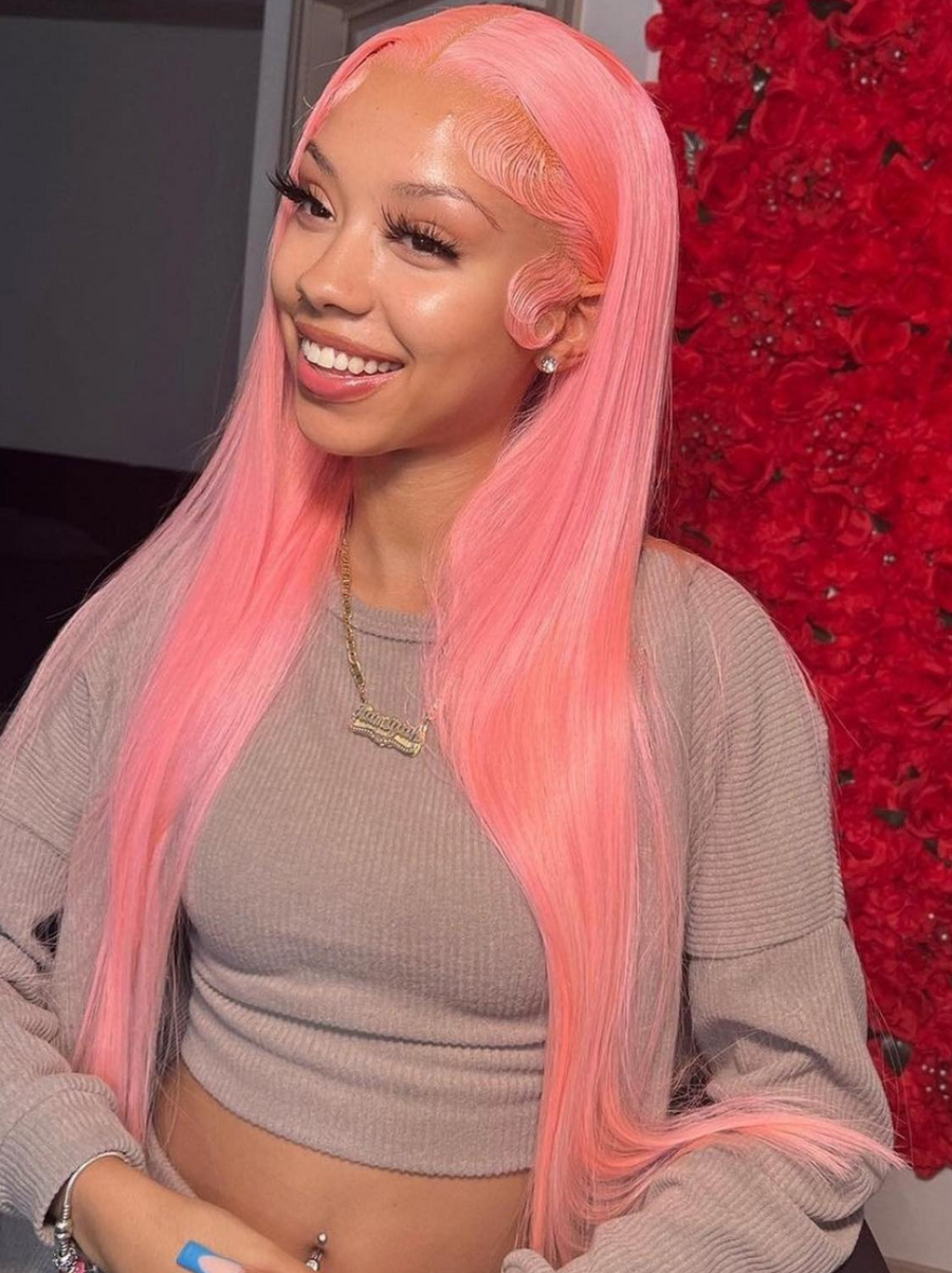 Pink Wigs, Colored Wigs, Highlighted 100% Human hair Wigs, Transparent ...